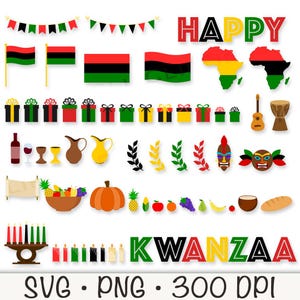 Kwanzaa Clip Art, African Holiday, Kwanzaa Party Feast, SVG Vector Cut ...