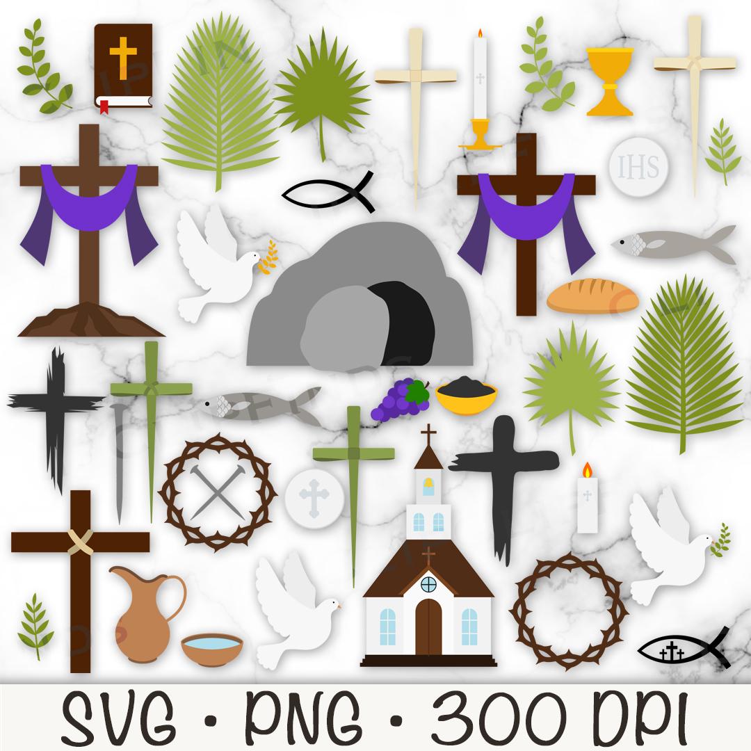 Lent Clipart, Palm Sunday Clipart, Ash Wednesday, SVG, PNG, Dove, Bible ...