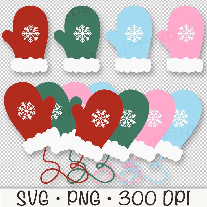 Santa Mittens Clip Art Bundle Pack PNG, Cute Mittens SVG, Digital ...