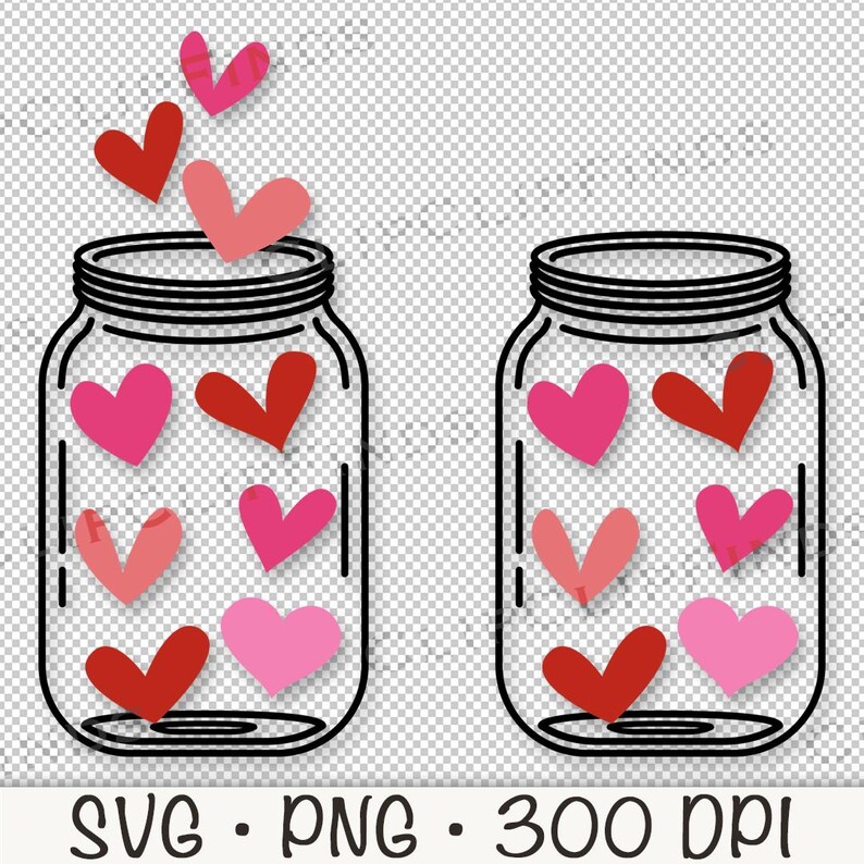 Jar of Hearts Clipart, PNG, SVG, Valentine's Day, Outline Jar, Hand ...