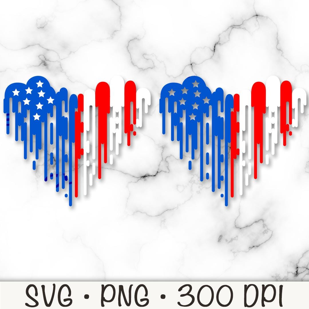 Patriotic American Flag Heart, Paint Drip SVG, July 4th, Vector Cut ...