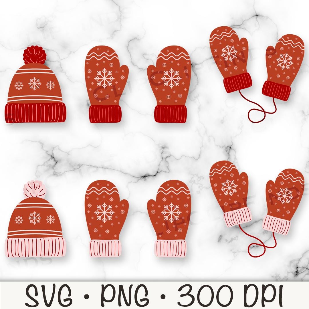 Christmas Mittens Clipart, Winter Beanie Hats PNG, SVG, Snowflake ...