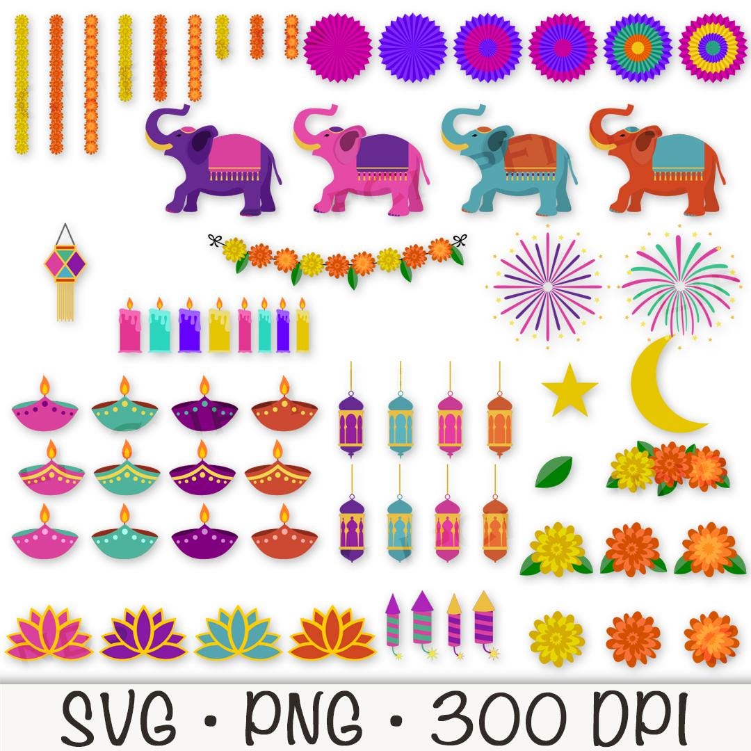 Diwali Clipart, Diwali Graphics Bundle Pack, SVG, PNG, Diya, Festival ...