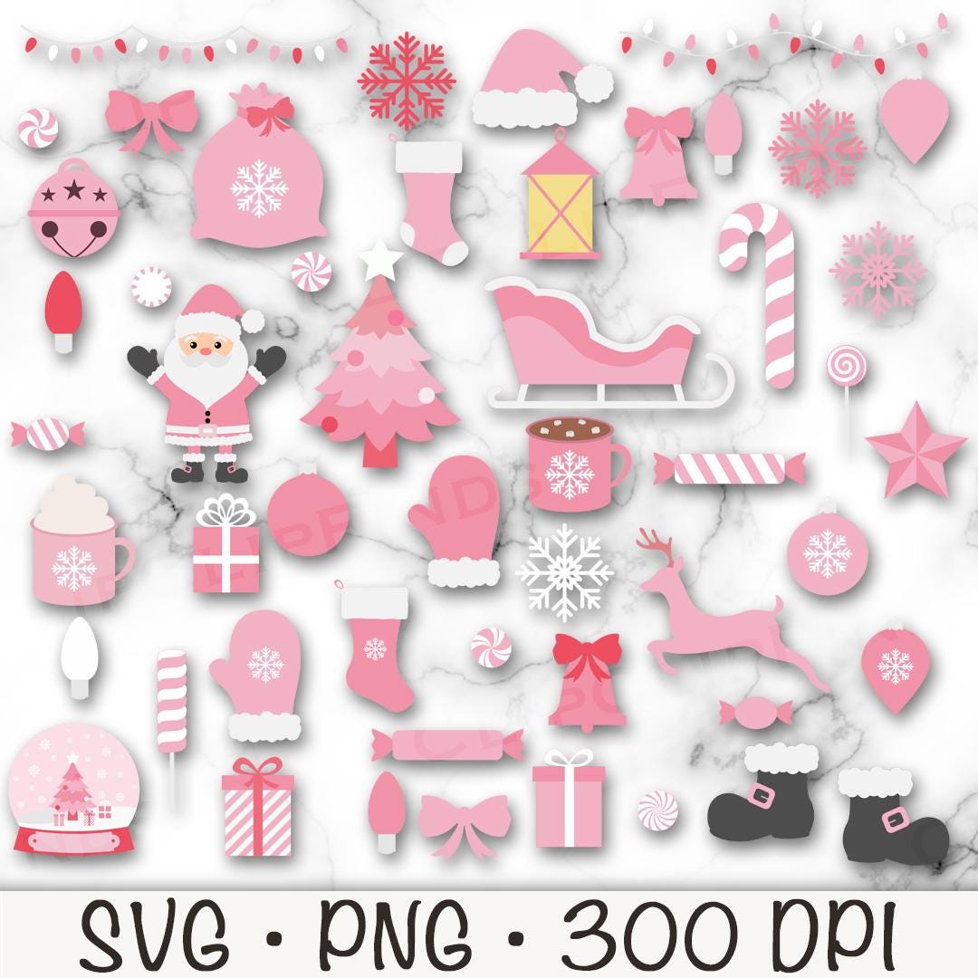 Pink Christmas PNG Bundle Pack Clip Art, Pink Christmas SVG, Cute ...