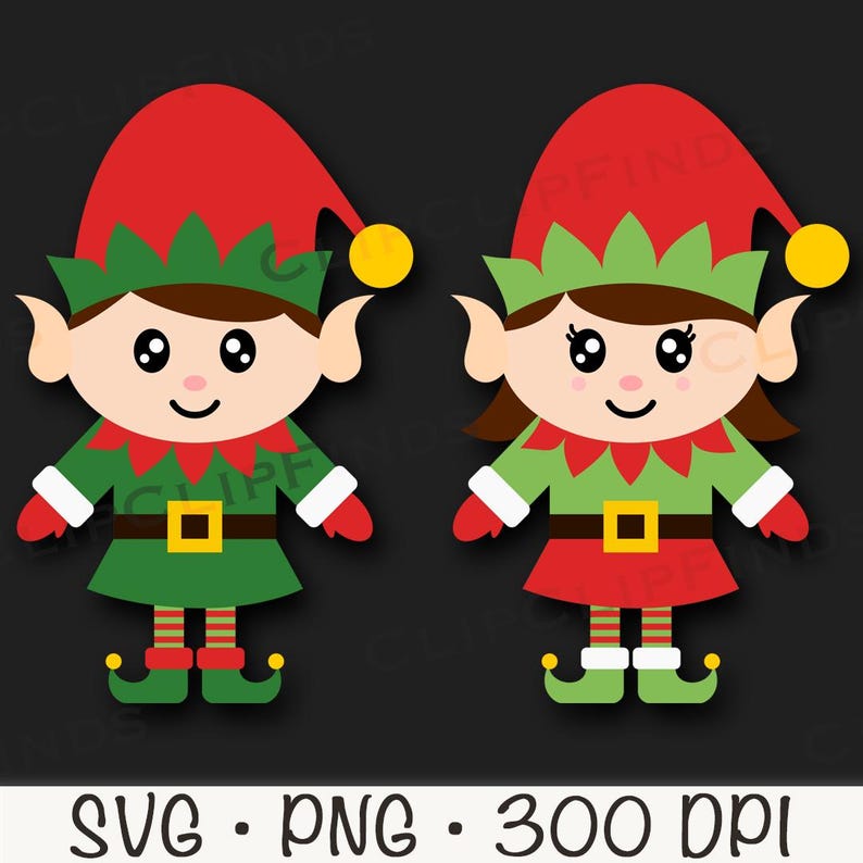 Cute Elf Boy and Girl SVG, Elf PNG, Girl Elf, Elf Clip Art, Green and ...