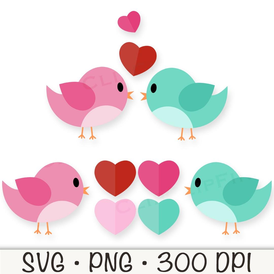 Love Birds PNG Clip Art Bundle, Love Birds SVG, Cute Valentine's Day ...
