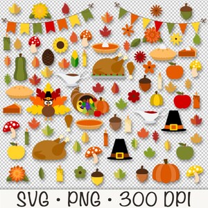 Thanksgiving Dinner Clip Art, Acorn, Pumpkin Pie, Pine Corn, Roast ...
