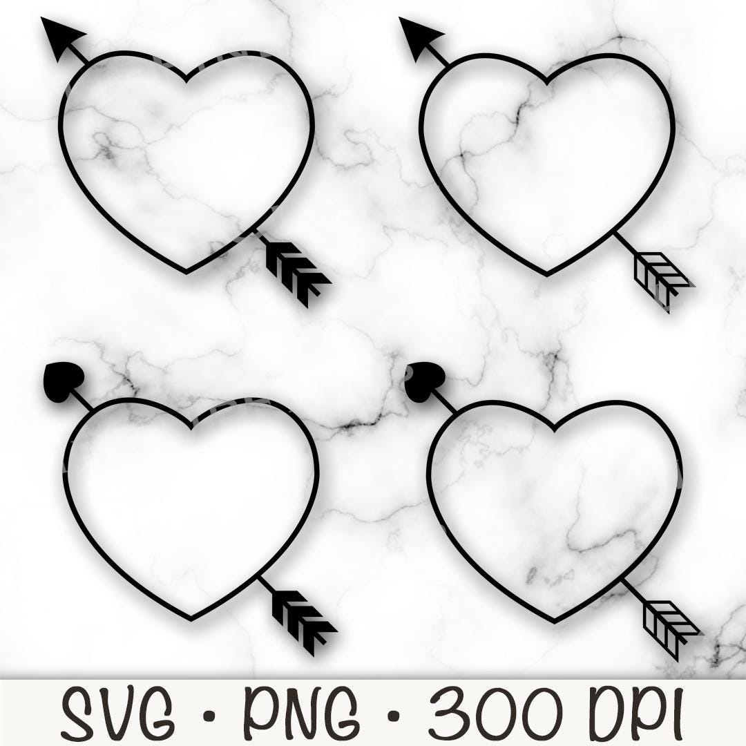 Heart and Arrow Outline Bundle Pack SVG, Outline Bow and Arrow PNG ...