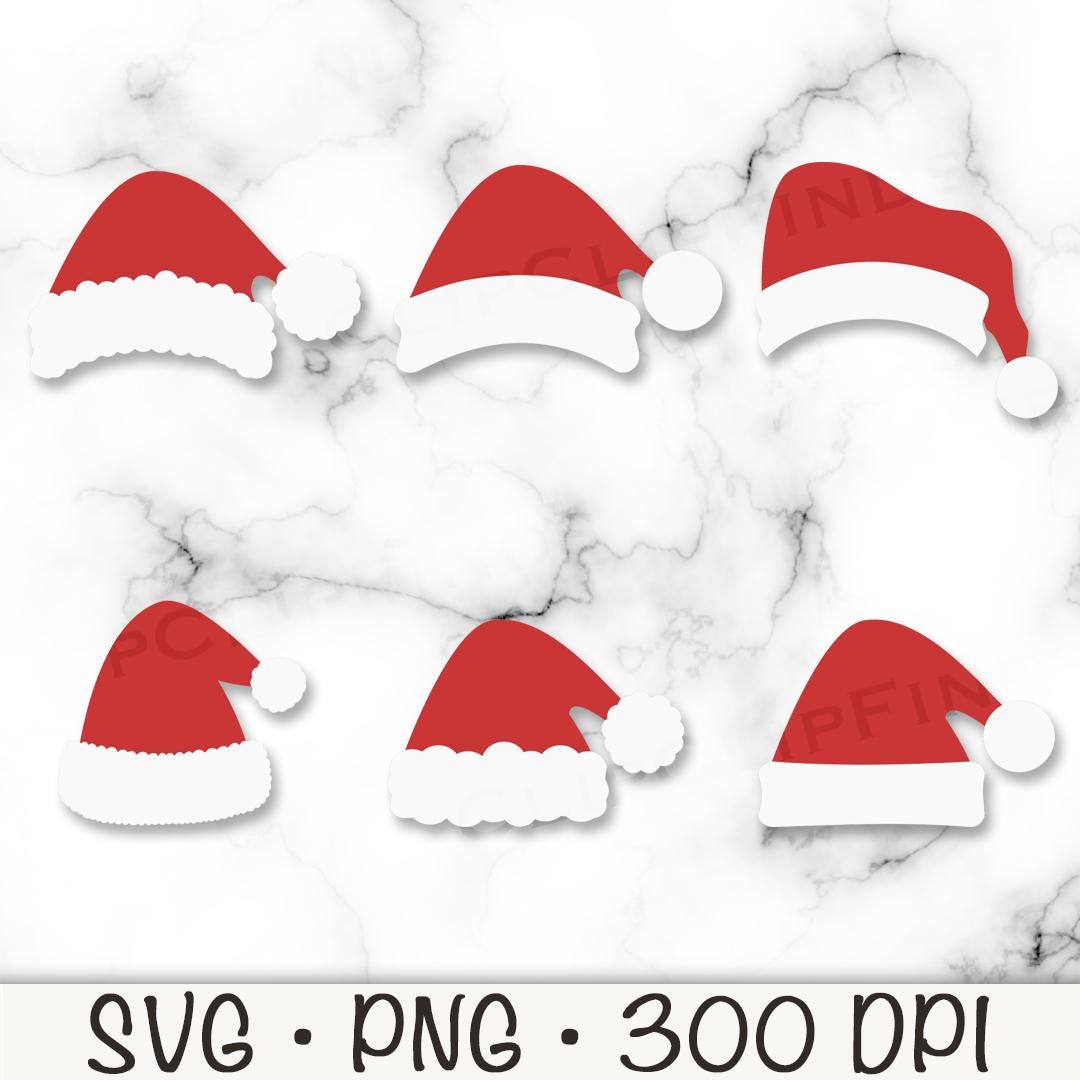 Santa Hat SVG, Santa Claus Hat Clip Art Bundle Pack, Santa Hat PNG ...