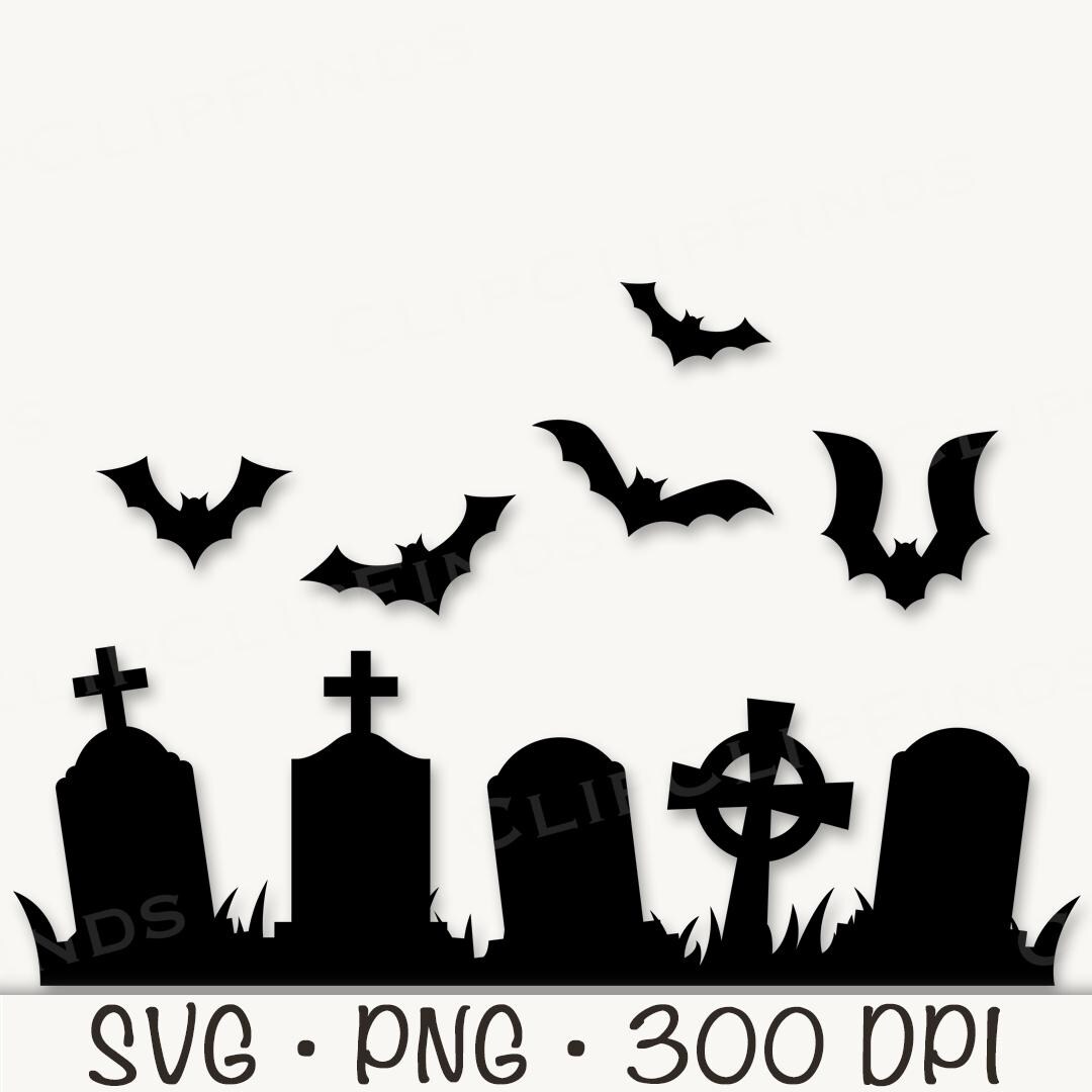 Halloween Graveyard Scene SVG, Graveyard SVG, Cemetery SVG, Spooky Tree ...
