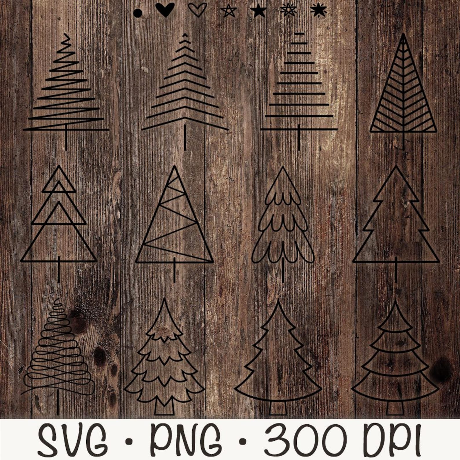Outline Christmas Tree Bundle Pack SVG, Minimalist Pine Tree PNG, Lined ...