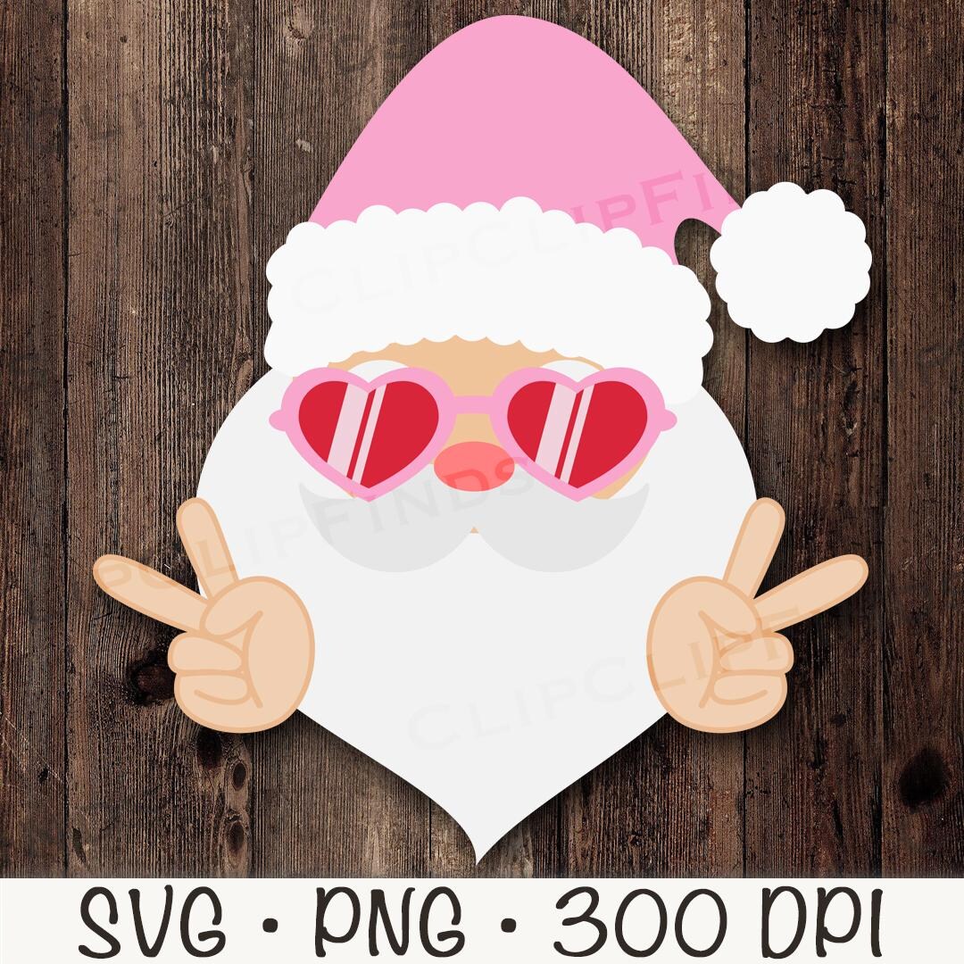 Pink Groovy Santa With Heart Sunglasses and Peace Sign SVG, Pink Santa ...