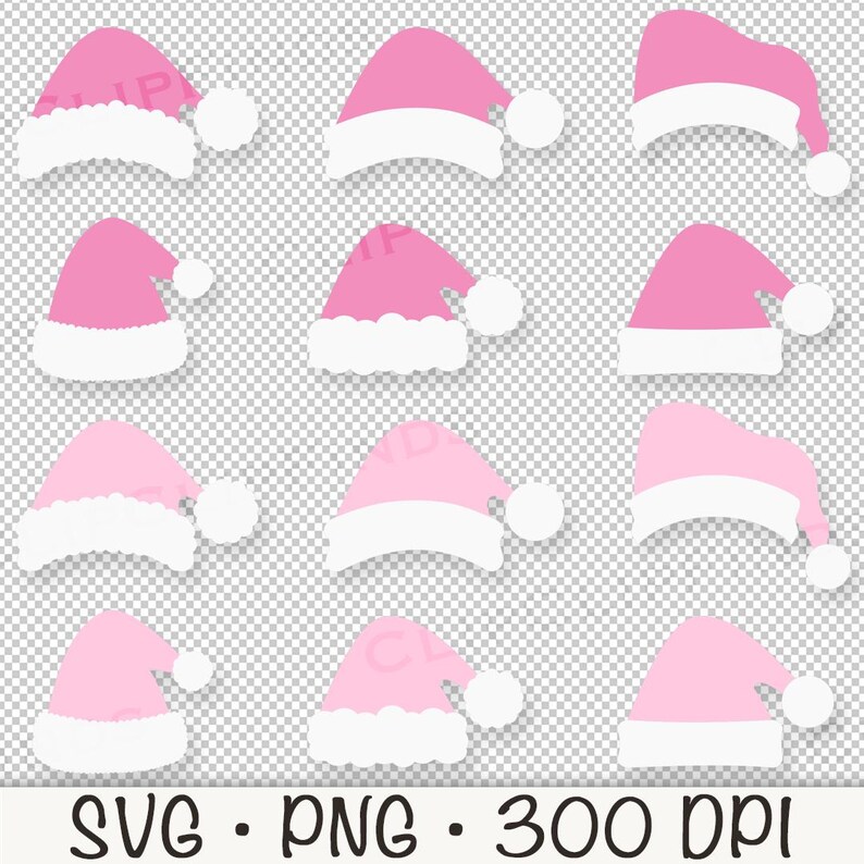 Pink Santa Hat SVG, Pink Santa Claus Hat Clip Art Bundle Pack, Pink ...
