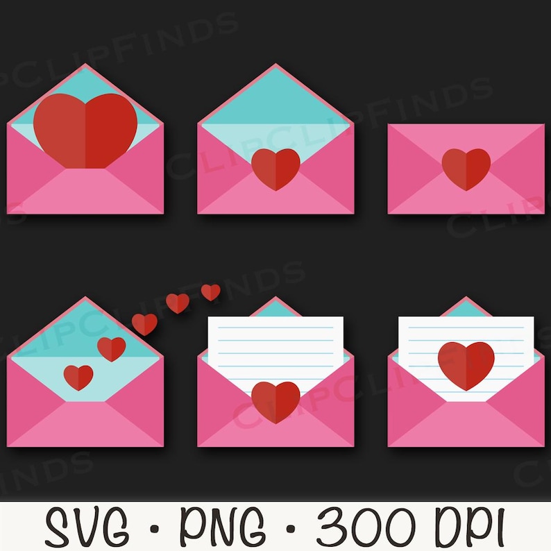 Valentine's Day Envelopes Clipart, Love Letters SVG, Cute Pink ...