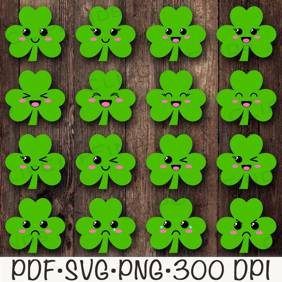 Kawaii Shamrock Clipart, Cute Faces Clover PNG, Saint Patrick's Cute ...