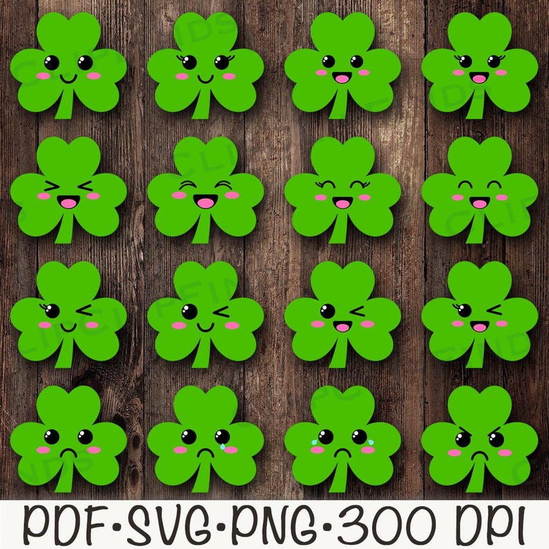 Kawaii Shamrock Clipart, Cute Faces Clover PNG, Saint Patrick's Cute ...