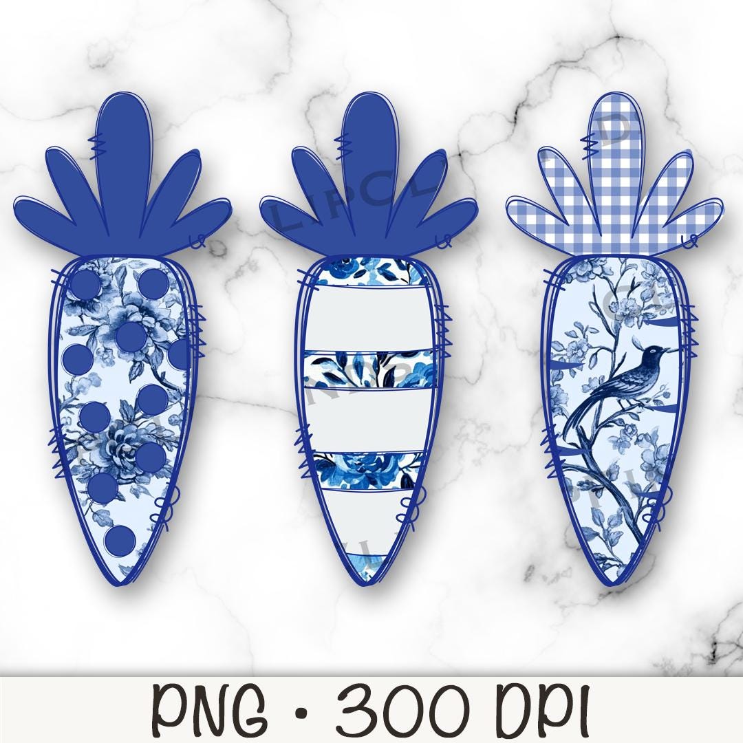 Chinoiserie Easter Carrot PNG, Blue Toile Carrot PNG, Blue Floral ...