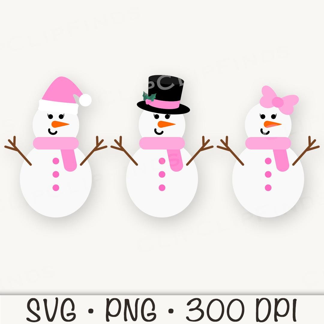 Pink Snowgirl, Snowgirl With Hat, Pink Santa Hat, Snowgirl With Bow ...