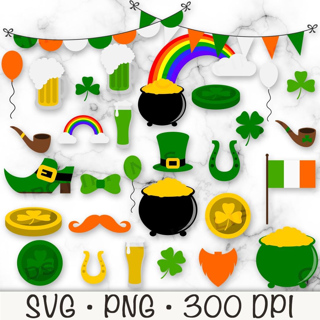 Saint Patricks Day Clipart Bundle SVG Vector Cut File and PNG ...