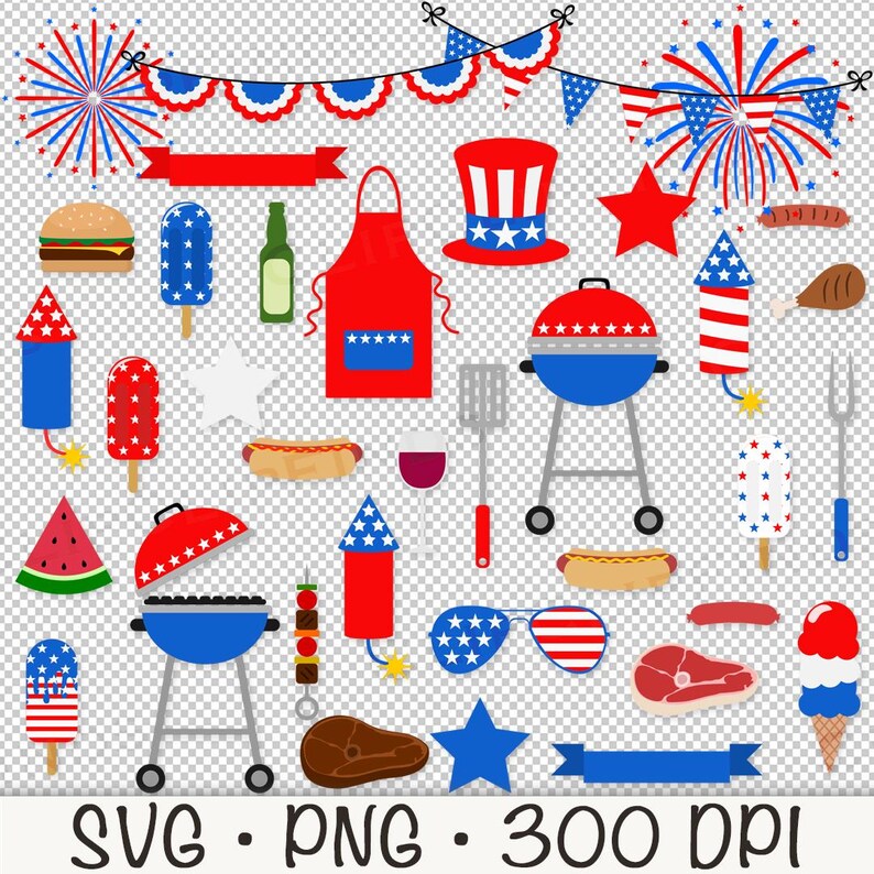 July 4th Clipart, BBQ Patriotic Bundle, 4th of July Clipart, SVG ...