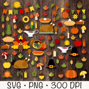 Thanksgiving Dinner Clip Art, Acorn, Pumpkin Pie, Pine Corn, Roast ...