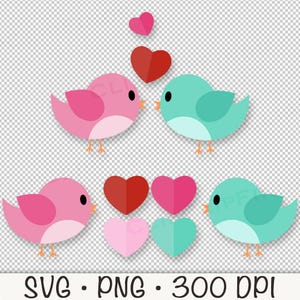 Love Birds PNG Clip Art Bundle, Love Birds SVG, Cute Valentine's Day ...