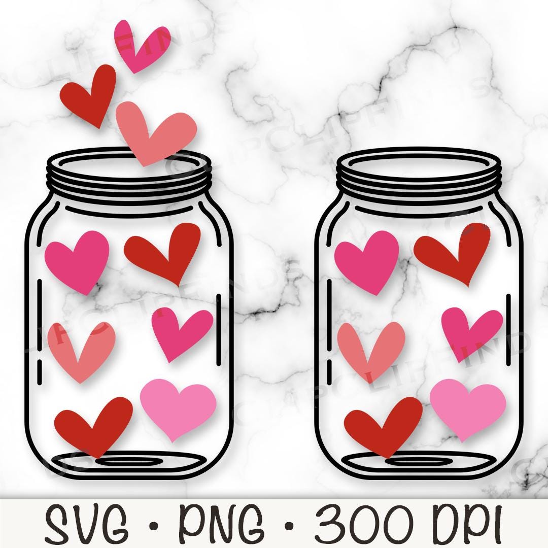 Jar of Hearts Clipart, PNG, SVG, Valentine's Day, Outline Jar, Hand ...