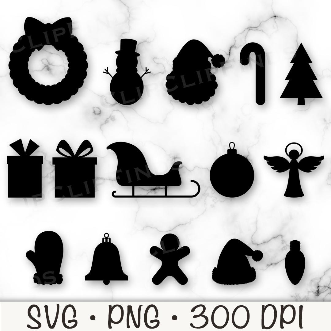 Christmas Shapes SVG, Christmas Silhouette Shapes PNG, Wreath, Bell ...
