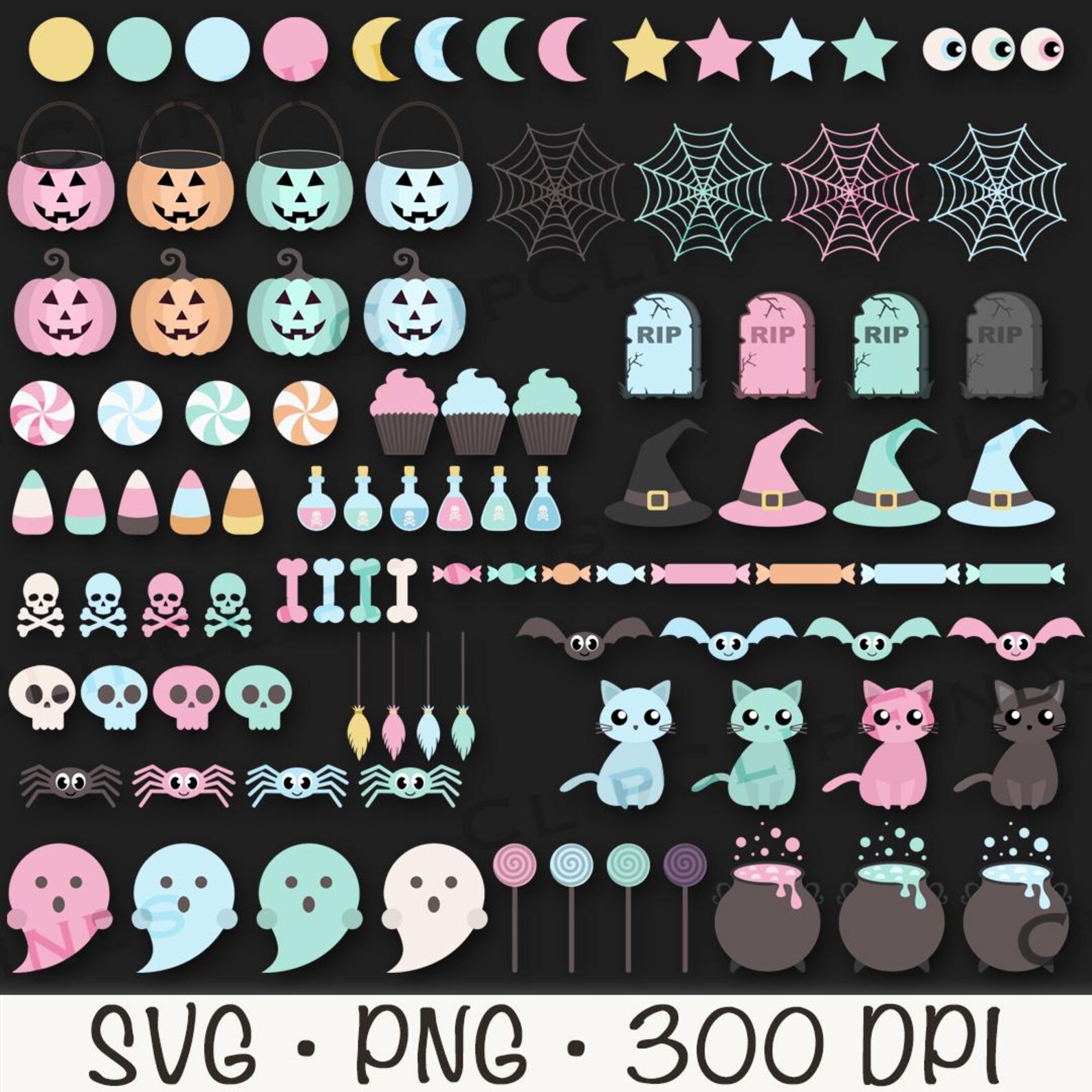 Pastel Halloween Clipart, Cute Pastel Halloween Clipart PNG, Girly ...