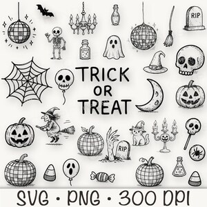 Hand-drawn Halloween Clipart, Doodle Halloween Illustrations, Sketch ...