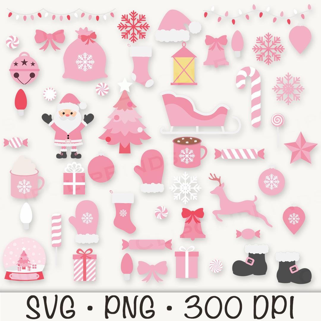 Paquete de imágenes prediseñadas PNG de Navidad rosa, SVG de Navidad ...