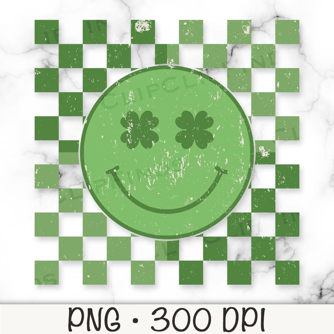 Checkerboard Happy Face St. Patrick's Day PNG, Retro St. Patrick's Day ...