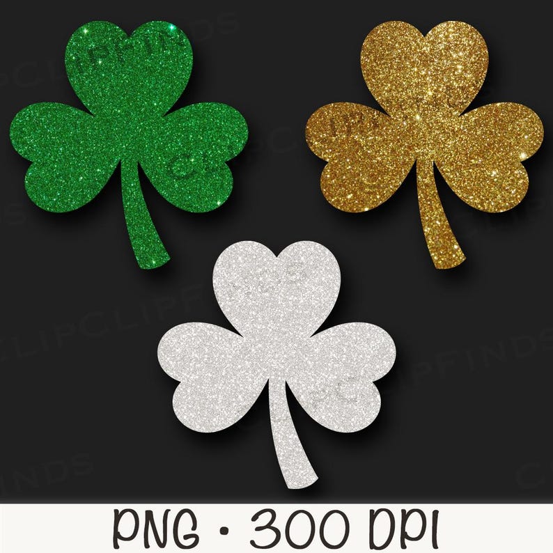 Glitter Shamrock PNG, Gold Shamrock, Silver Shamrock, Sparkly Shamrock ...