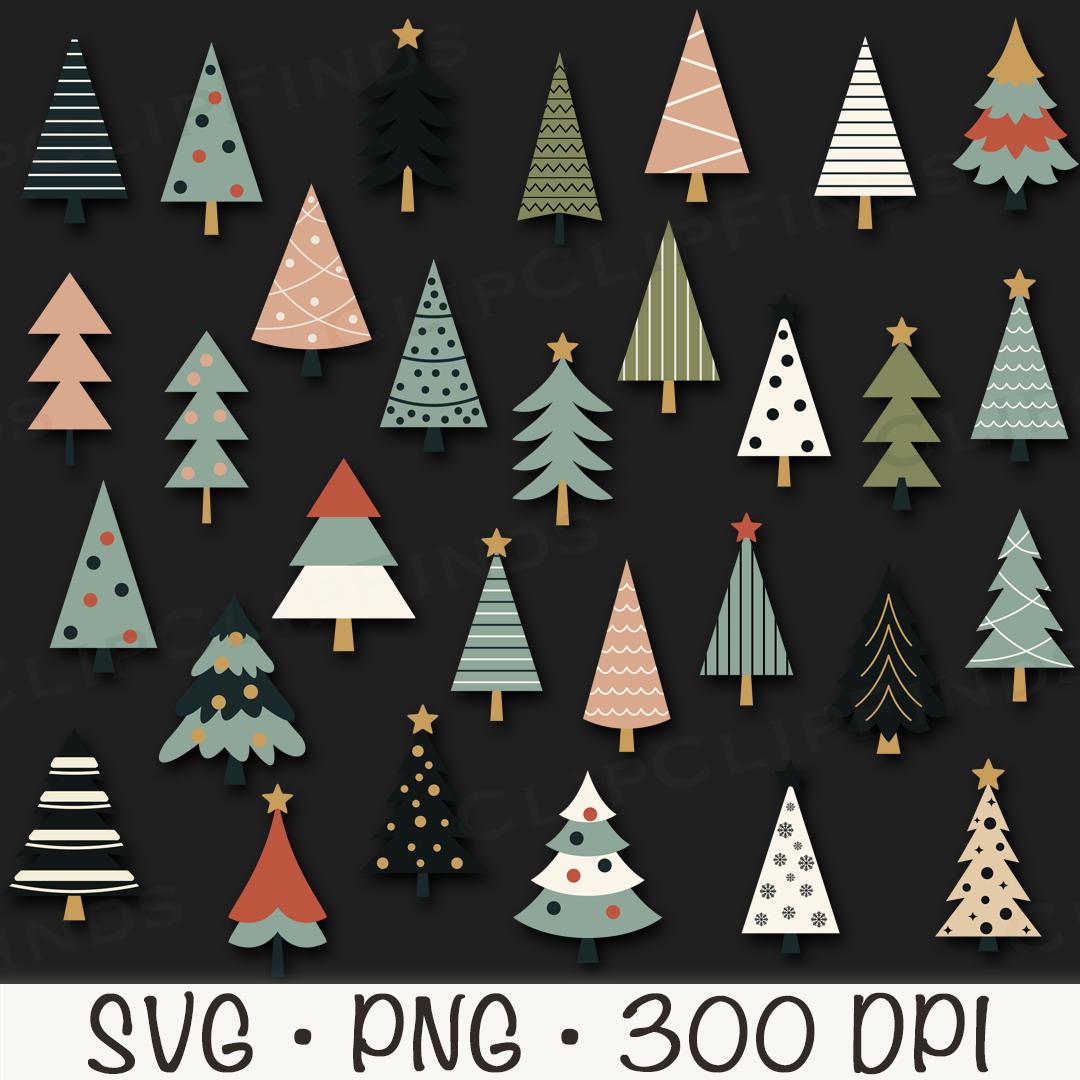 Christmas Tree Bundle SVG, Christmas Tree PNG Clip Art, Boho Christmas ...