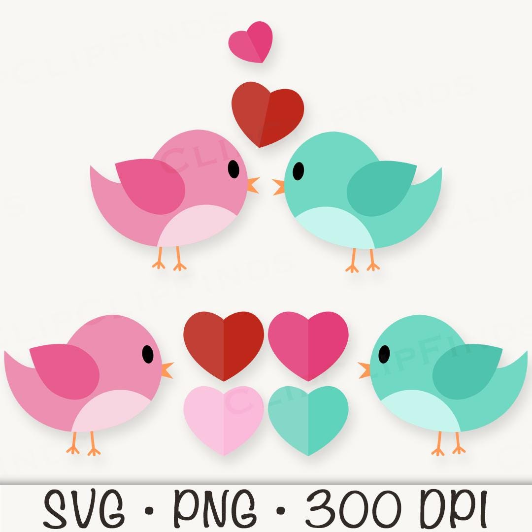 Love Birds PNG Clip Art Bundle, Love Birds SVG, Cute Valentine's Day ...