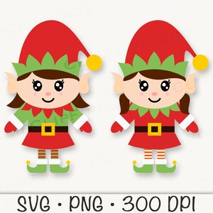 Cute Girl Elf SVG, Elf PNG, Girl Elf Clip Art, Green and Red Elf, Baby ...
