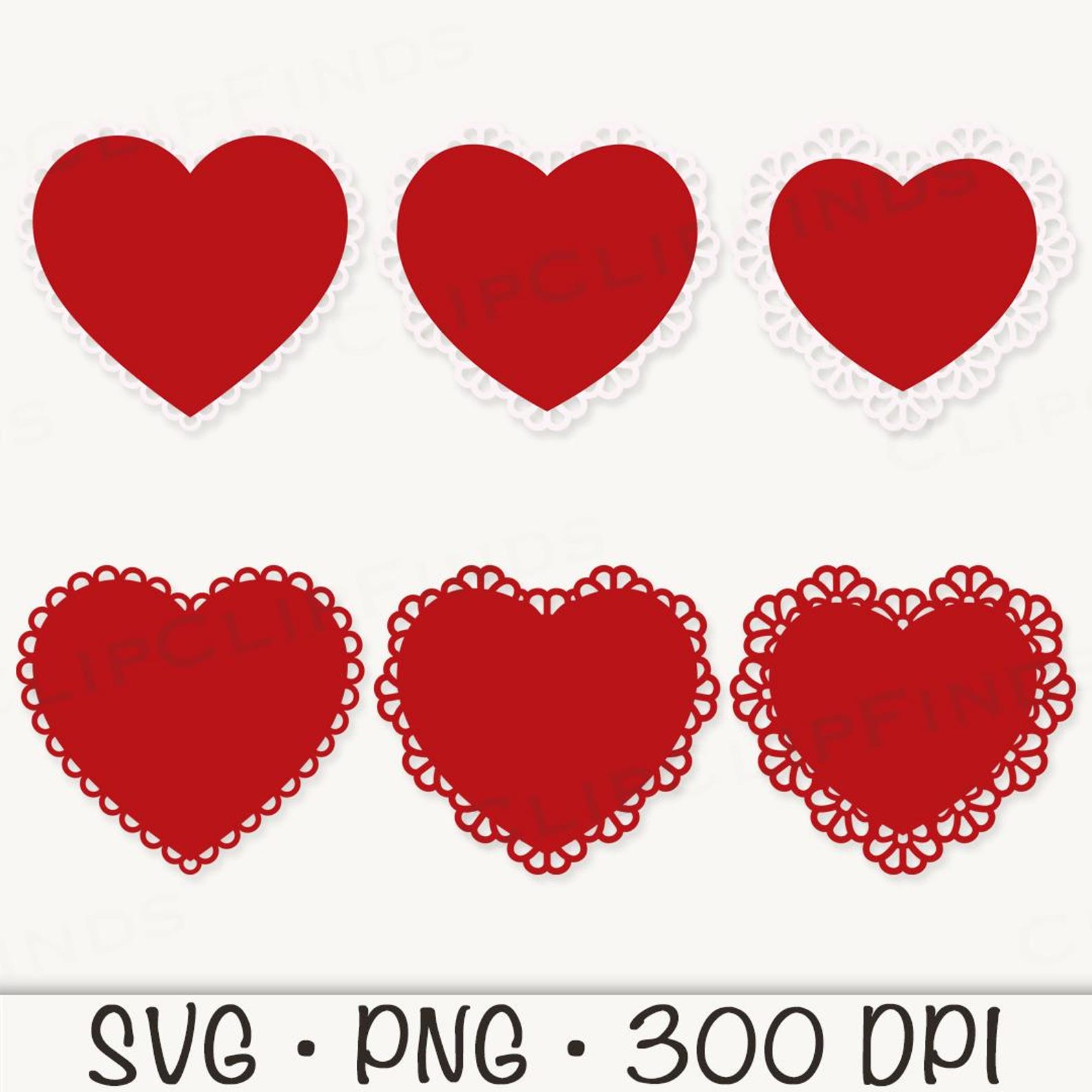 Doily Hearts SVG, Lace Hearts PNG, Scalloped Hearts Clipart, Valentine ...