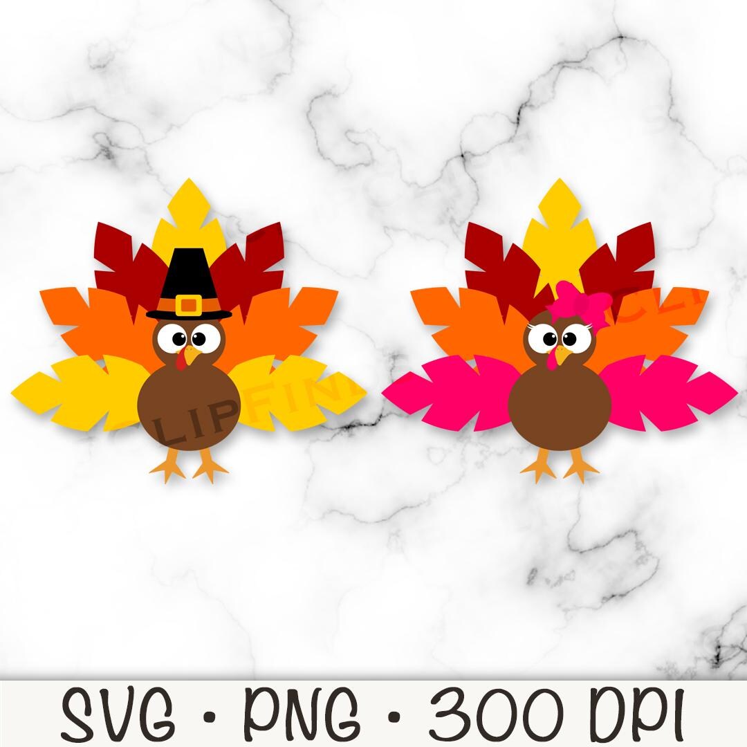 Girl and Boy Thanksgiving Turkey, SVG Vector File and PNG Transparent ...