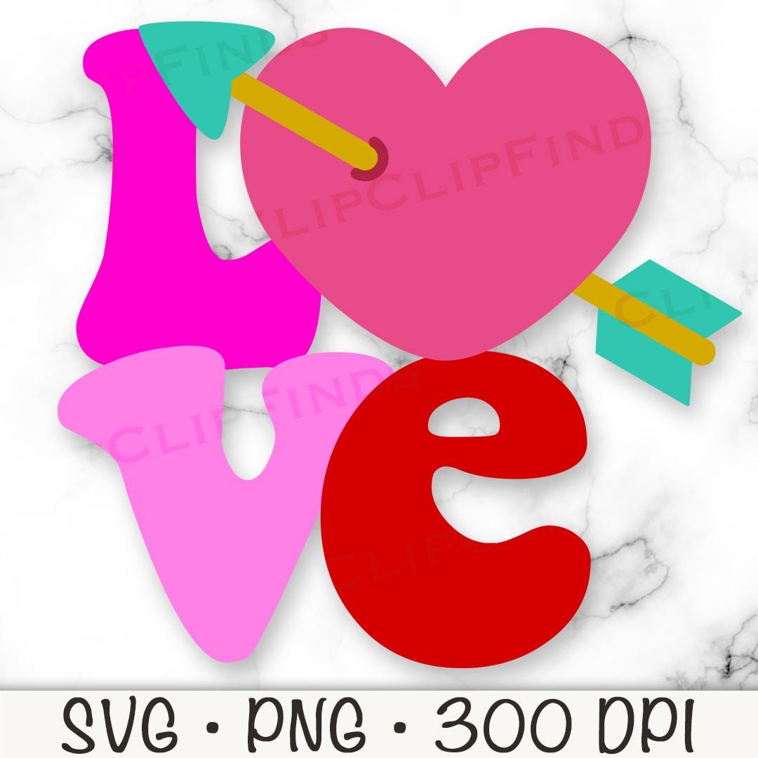 Love SVG, Love PNG, Heart With Arrow, Groovy Love, Retro Love ...