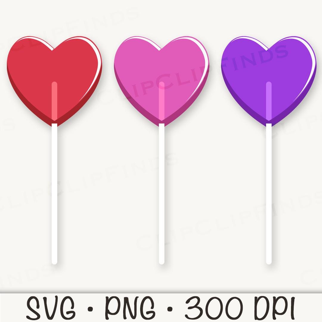 Heart-shaped Lollipop SVG Bundle Pack, Heart Lollipop PNG Clip Art ...