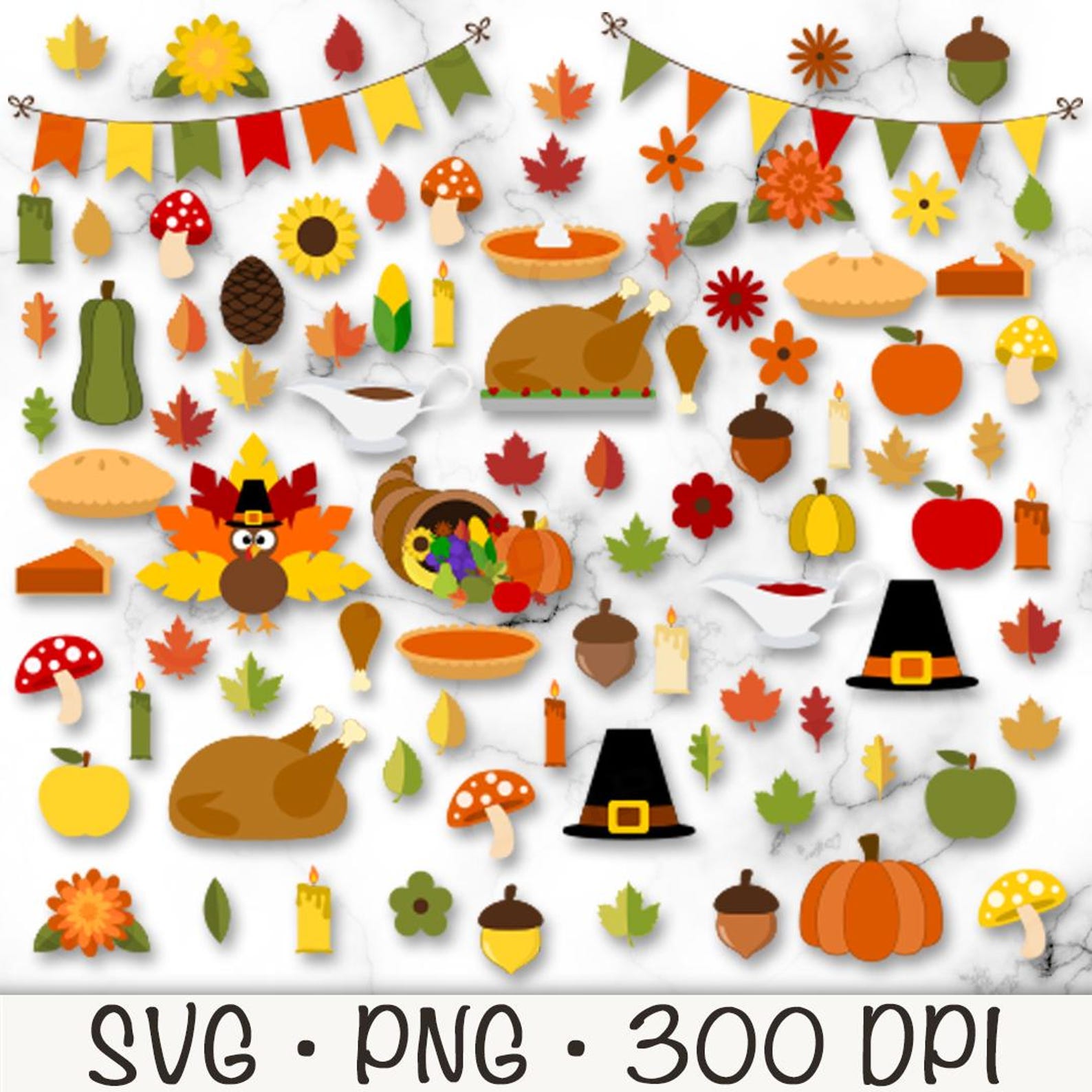 Thanksgiving Dinner Clip Art, Acorn, Pumpkin Pie, Pine Corn, Roast ...