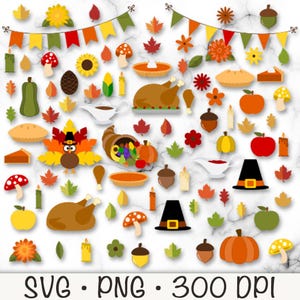 Thanksgiving Dinner Clip Art, Acorn, Pumpkin Pie, Pine Corn, Roast ...