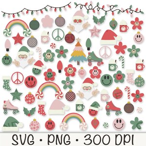 Groovy Christmas Clipart, Hippie Santa, Peace Sign, Retro Christmas ...