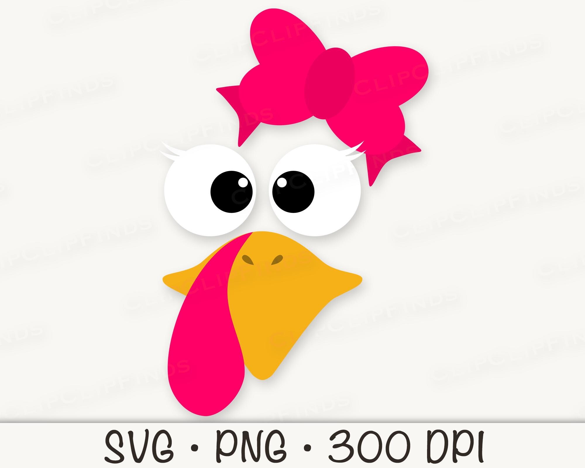 Cute Thanksgiving Girl Turkey Face With Bow, SVG Vector File and PNG ...