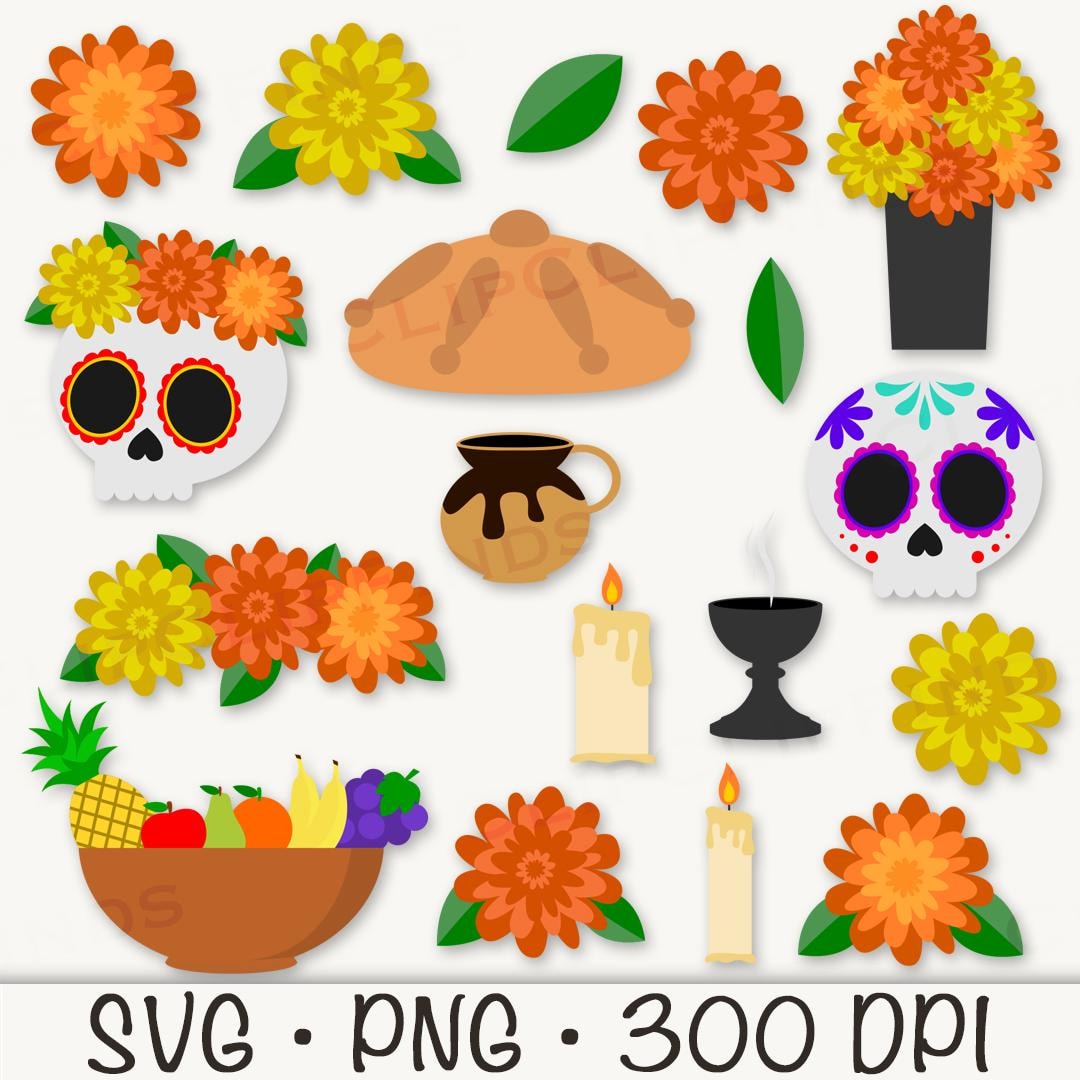 Dia De Los Muertos, Day of the Dead, Bundle, Marigold, Sugar Skull, Pan ...
