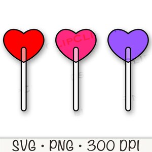 Valentine's Day Lollipop, Heart Lollipops, SVG, PNG, Clipart, Instant ...