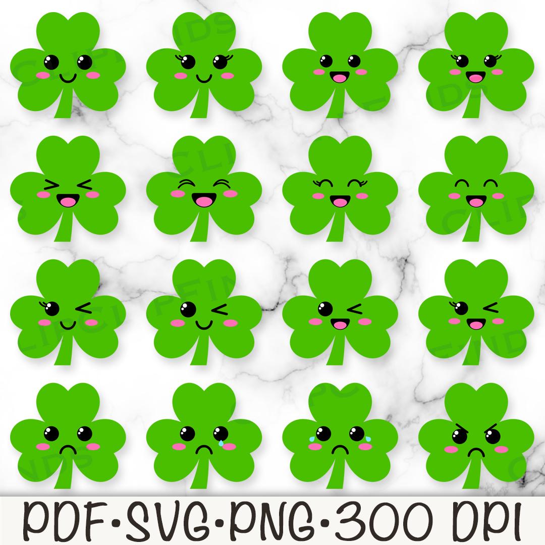Kawaii Shamrock Clipart, Cute Faces Clover PNG, Saint Patrick's Cute ...