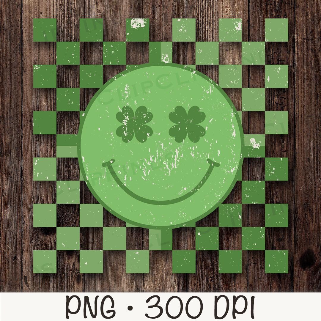 Checkerboard Happy Face St. Patrick's Day PNG, Retro St. Patrick's Day ...