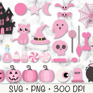 Pink Halloween Clipart, Cute Pink Halloween Clip Art, Cute Girly, SVG ...
