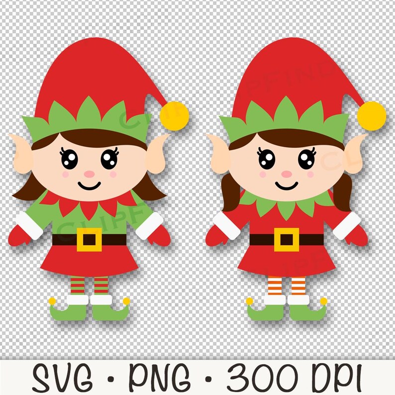 Cute Girl Elf SVG, Elf PNG, Girl Elf Clip Art, Green and Red Elf, Baby ...